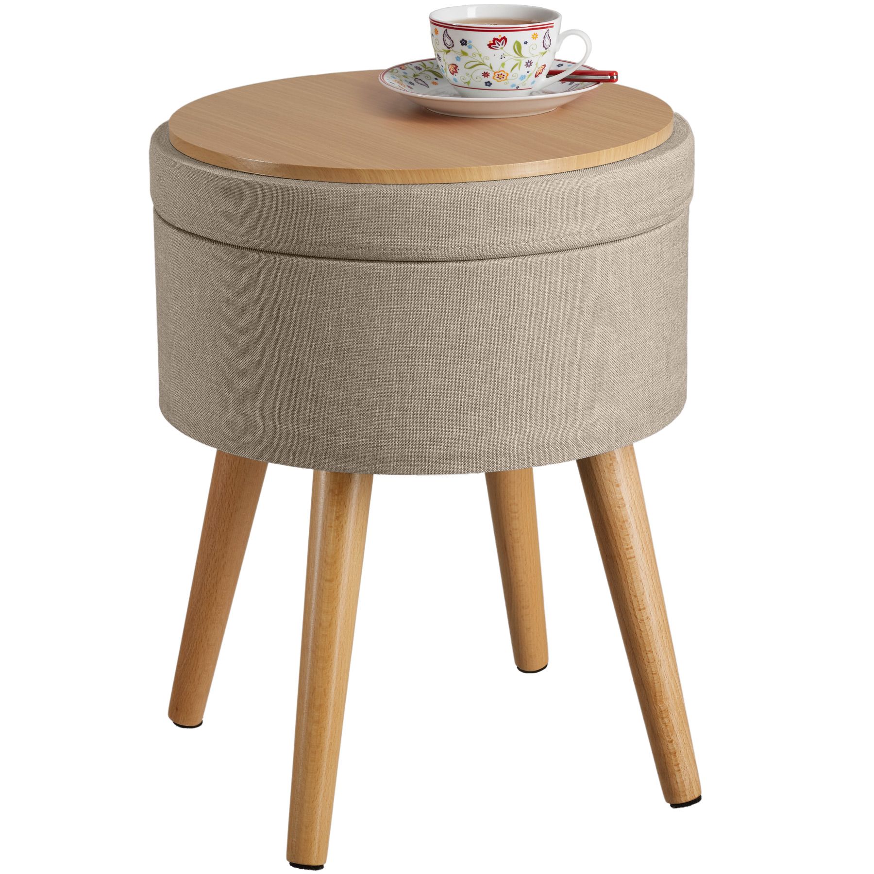 Sitzhocker mit Stauraum Polsterhocker Fußhocker Pouf Hocker Leinen Holz ...