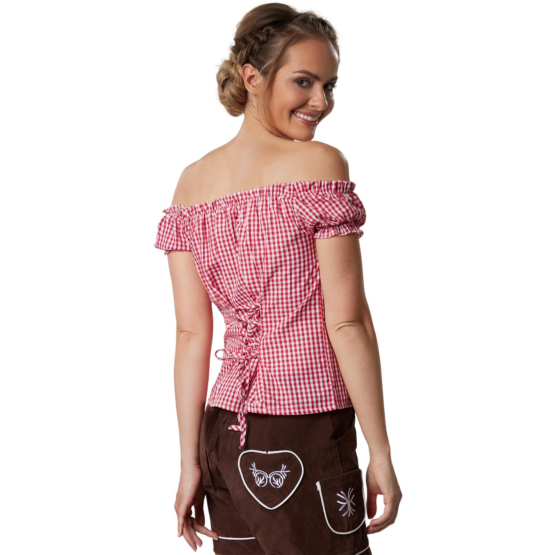 Woman Traditional German Blouse Oktoberfest Party Red White Short ...