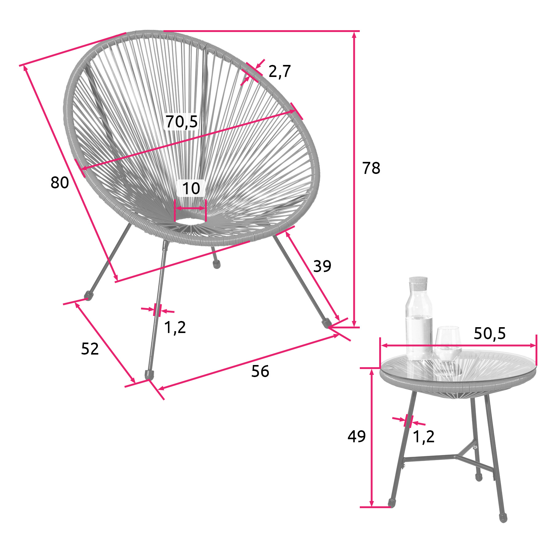 2er Set Acapulco Stuhl mit Tisch Gartenstuhl Gartensessel Retro Lounge ...
