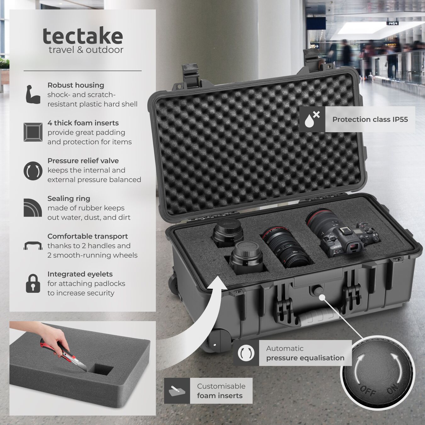 Hard Shell Case Camera with Foam Lens Waterproof on Wheels Carrying ...